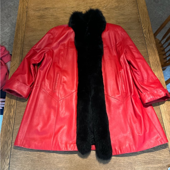 Henig Furs | Jackets & Coats | Stunning Red Leather Dress Coat With ...